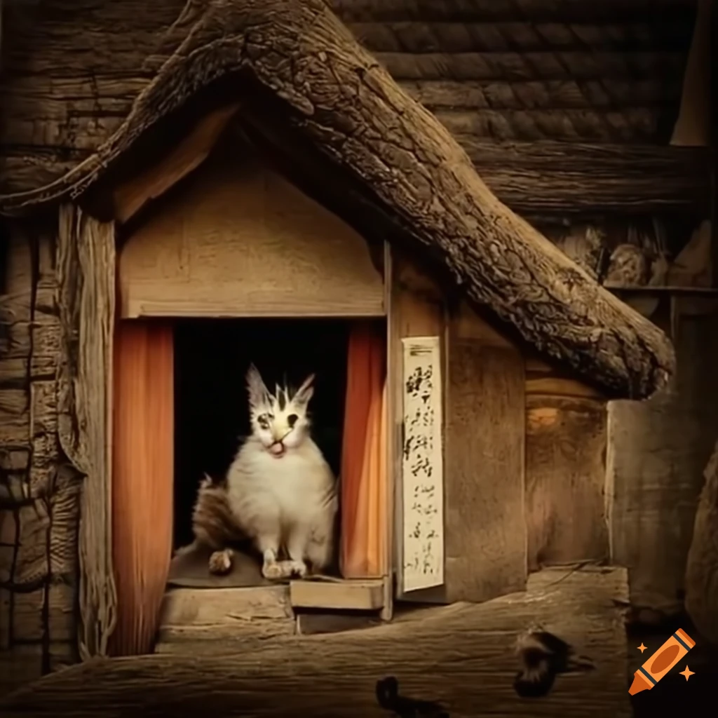 Traditional japanese village in 1850 filled with cats on Craiyon