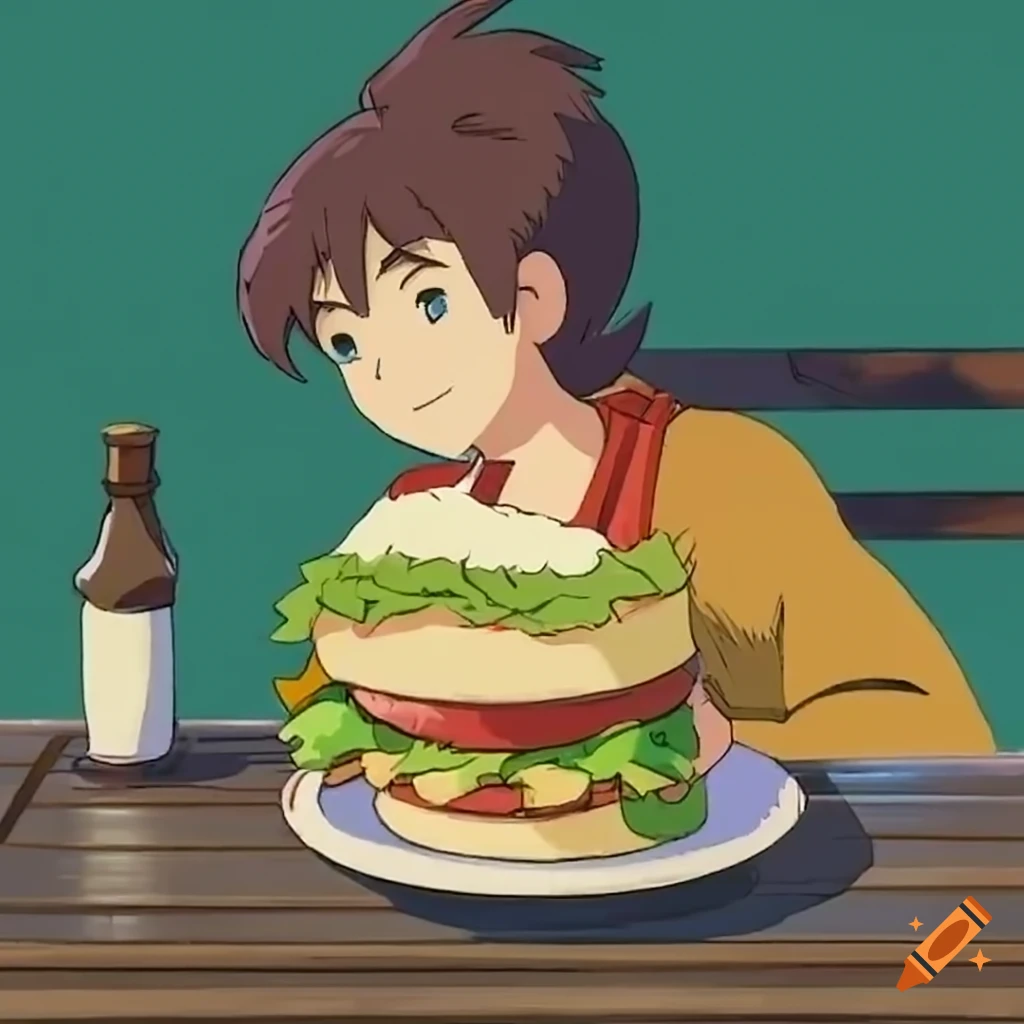 Thief class from Final Fantasy 1 eating a sandwich in a sunny cafe, in ...