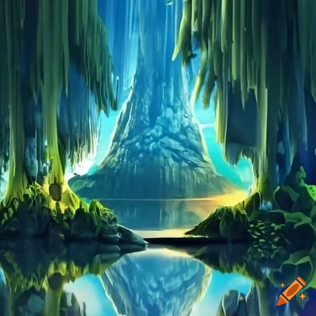 Forested island with a natural stone gateway portal in stunning ...