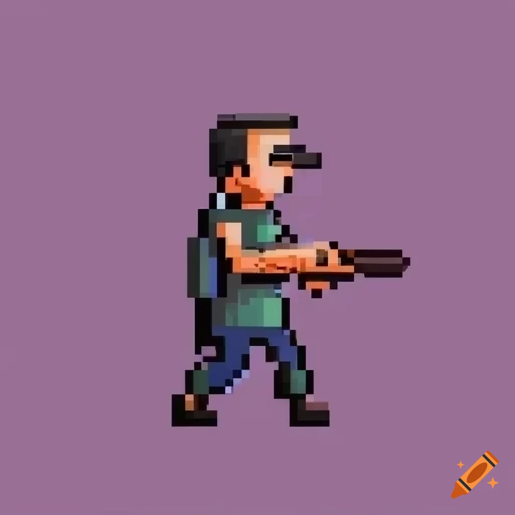 Pixel art man holding a gun on Craiyon