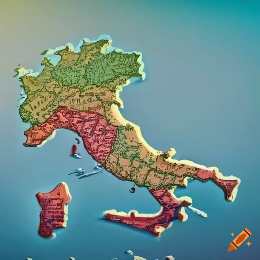 Map of Italy with famous landmarks and tourist destinations on Craiyon