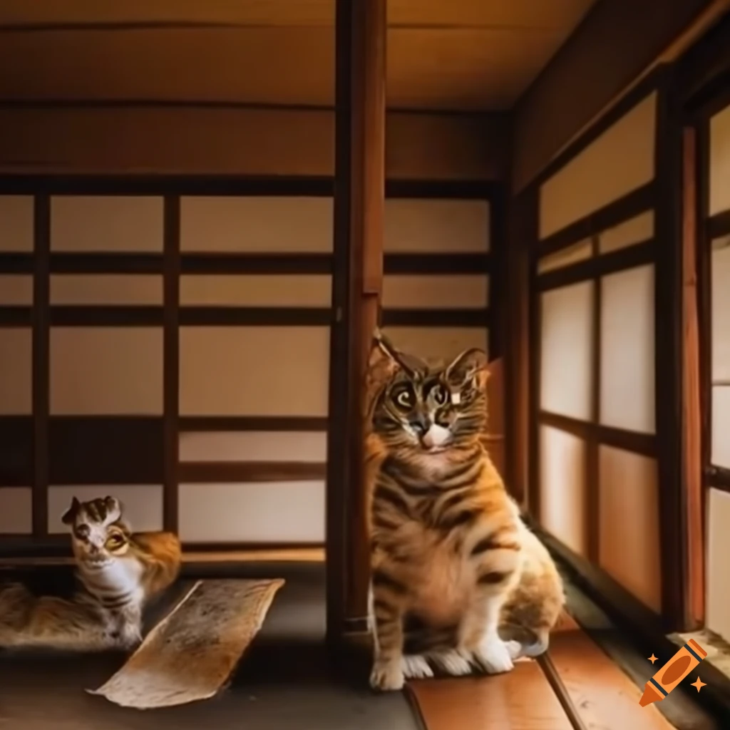 Traditional japanese village filled with cats in 1850 on Craiyon