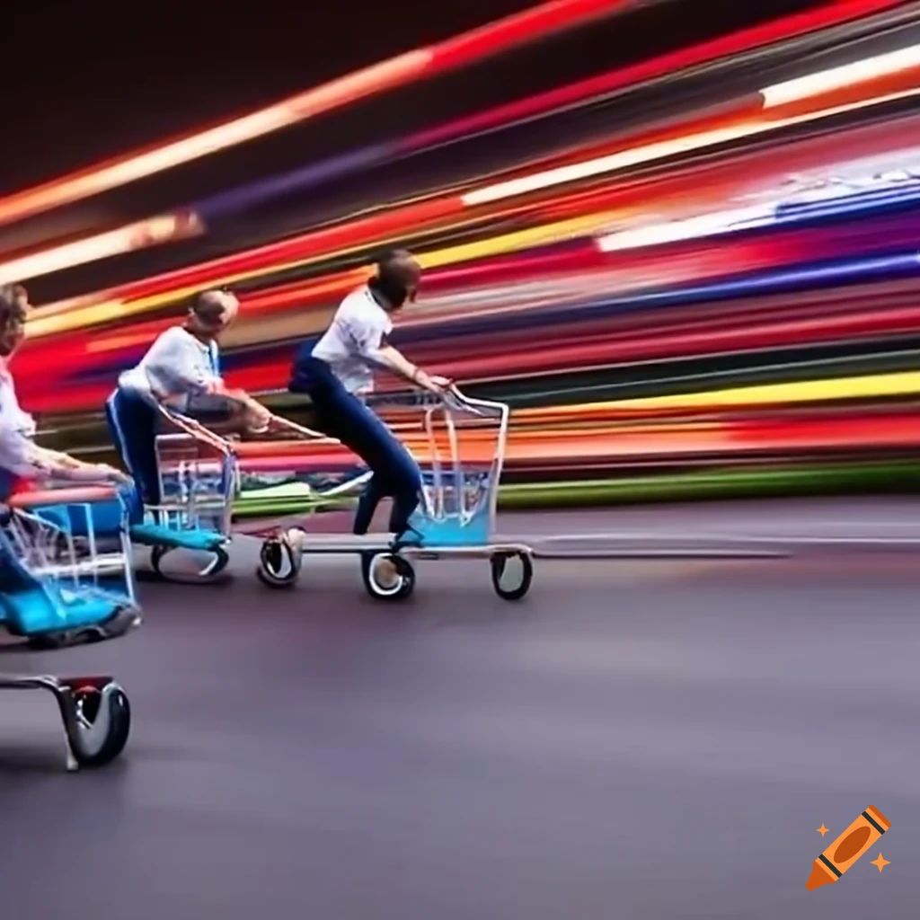 Shopping carts racing on a circuit on Craiyon