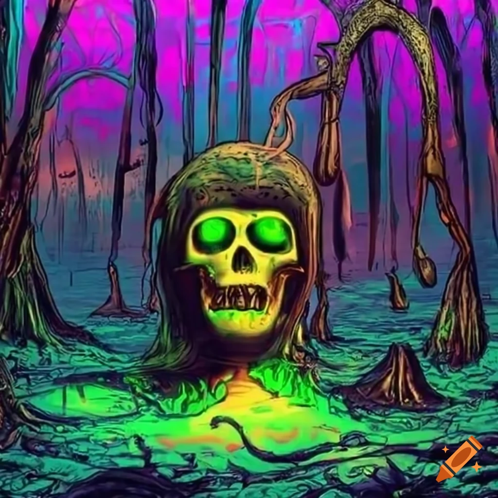 Psychedelic toxic waste swamp on Craiyon