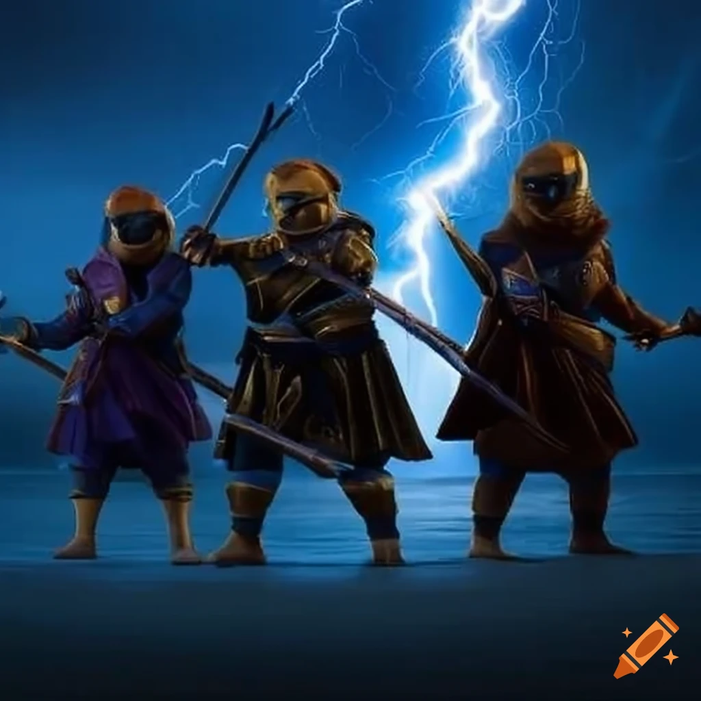 Group of ninjas using lightning powers on Craiyon