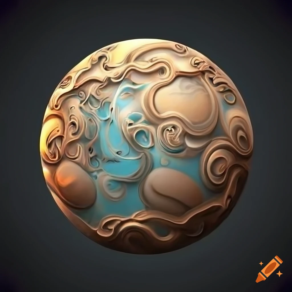 Realistic 3d round scrollwork pattern with celestial depiction of ...