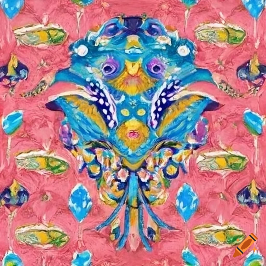 Intricate repeating bird pattern in pastel oil painting on Craiyon