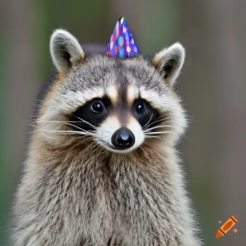Fluffy raccoon celebrating with a smiling birthday banner on Craiyon