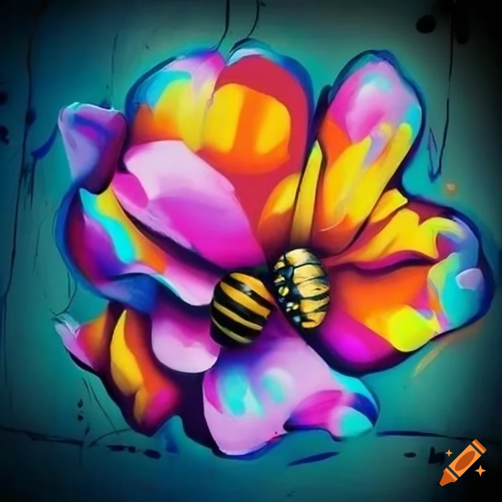 Colorful flowers and bees graffiti in contemporary style on Craiyon
