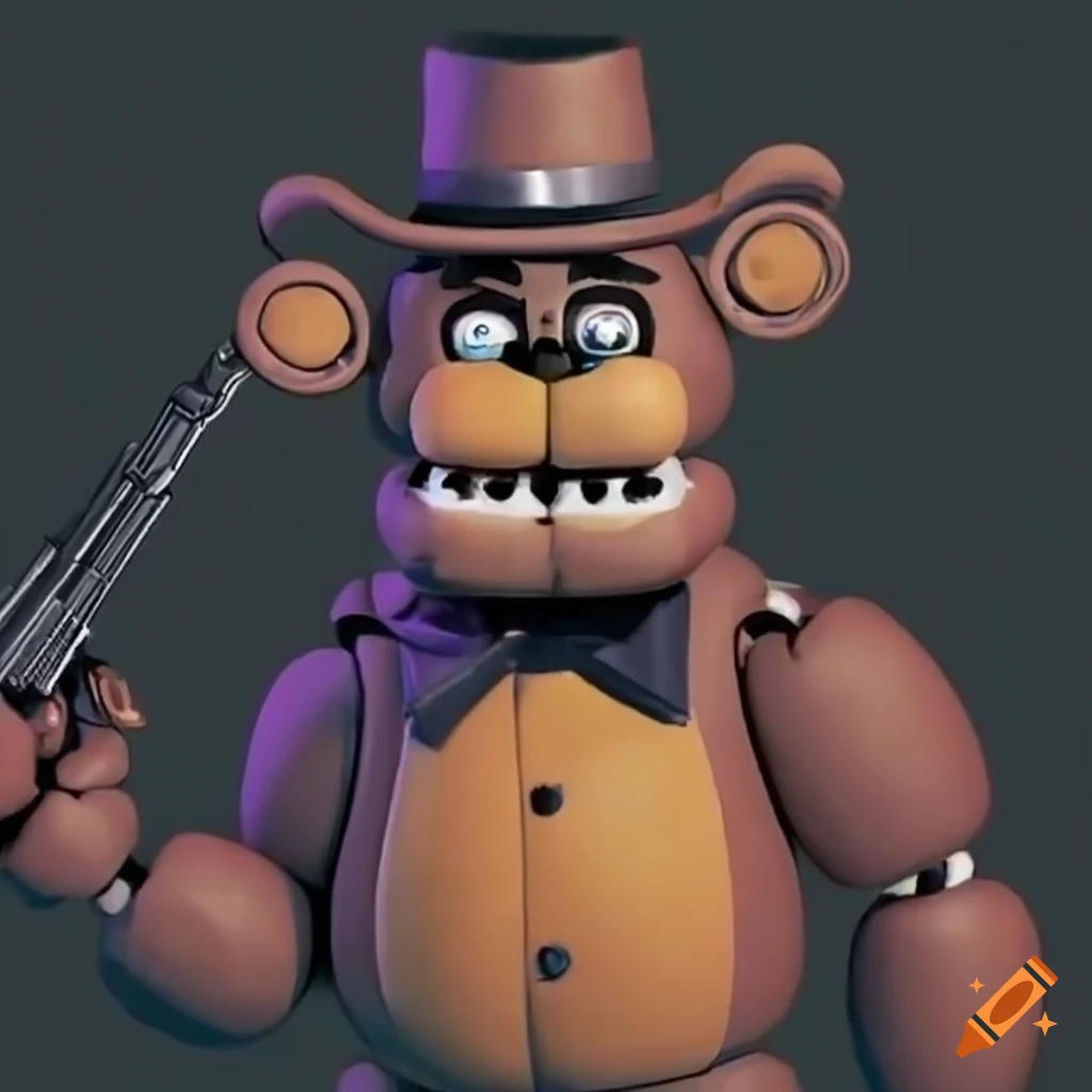 Freddy fazbear in a cowboy outfit with a pistol on Craiyon