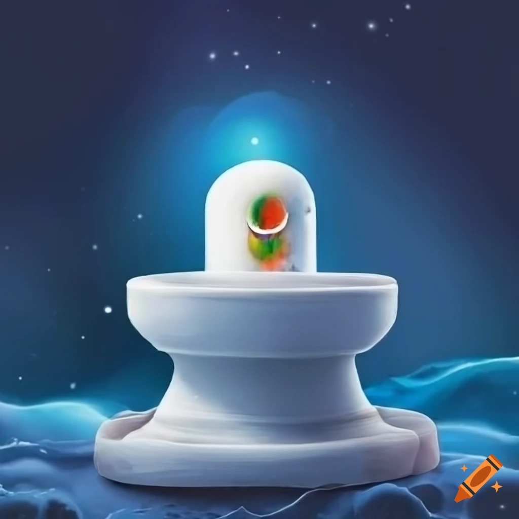 White shiva-lingam with night ocean background on Craiyon