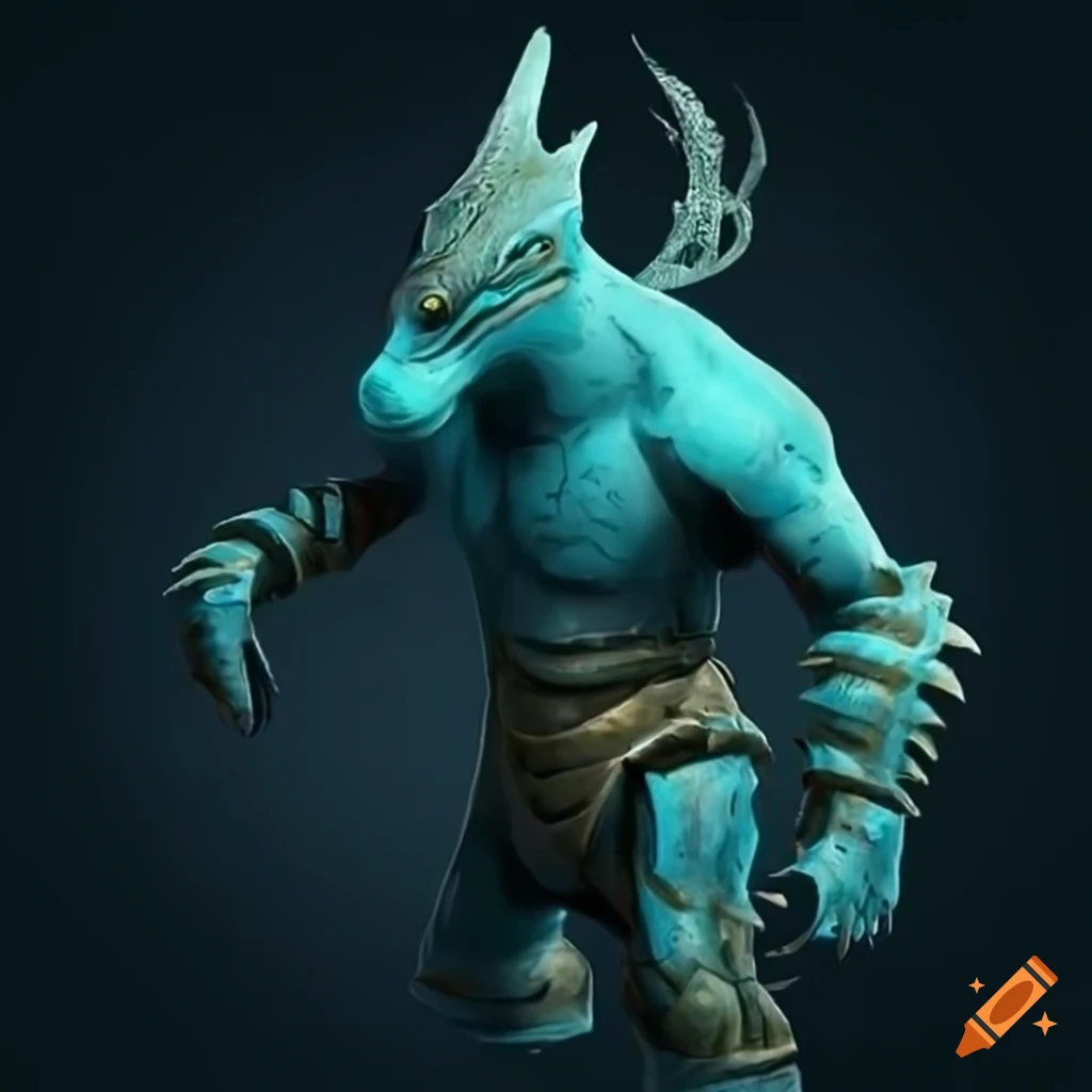 Biped sea creature resembling a strong knight on Craiyon