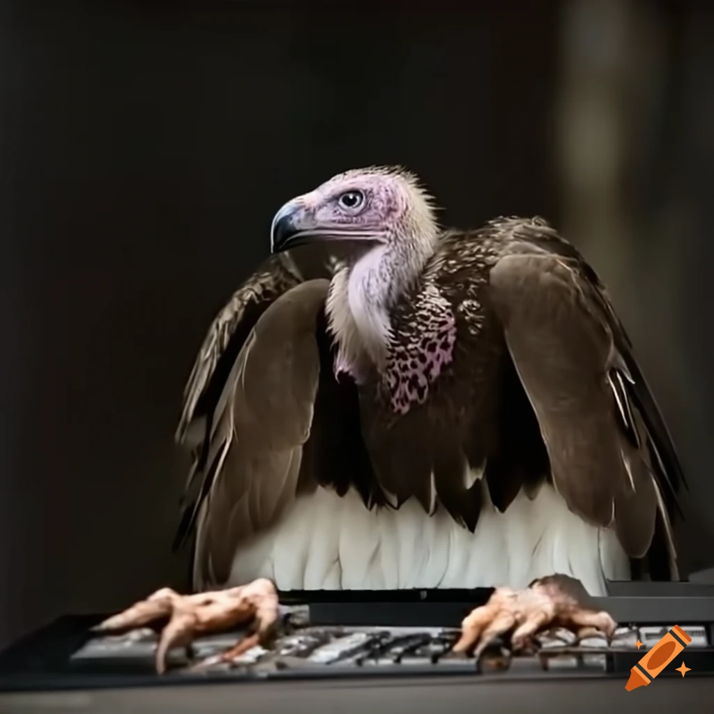 Vulture typing on a laptop computer on Craiyon