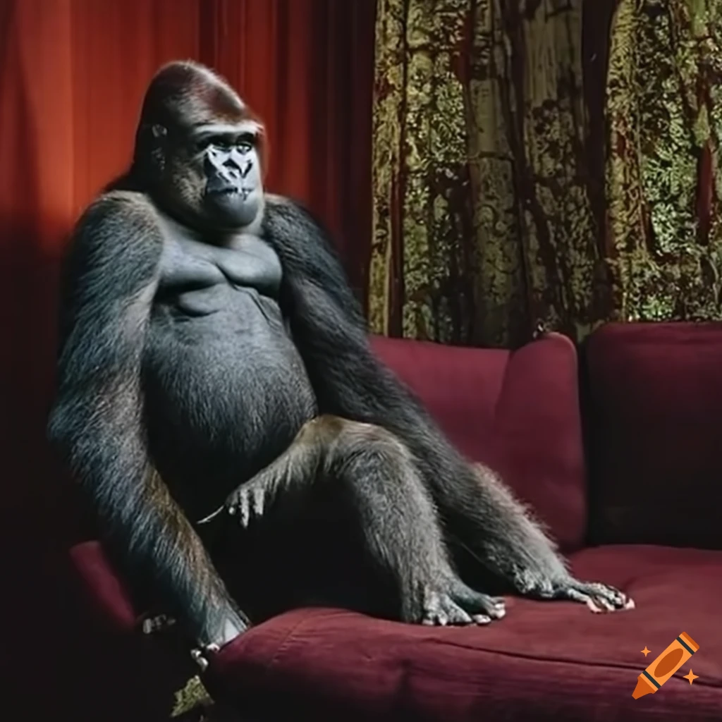 Gorilla resting on a couch on Craiyon