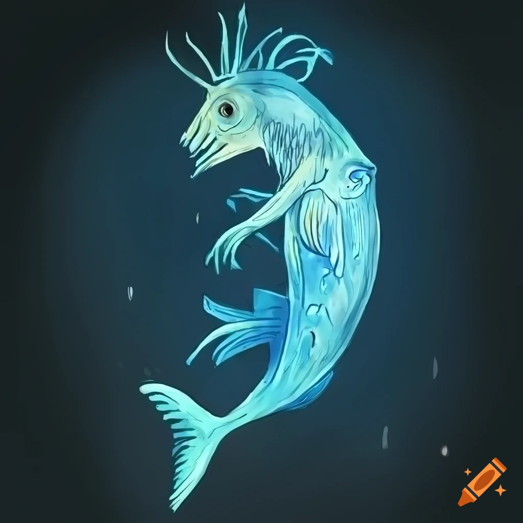 Drawing of a fish patronus charm in illuminated hogwarts style on Craiyon