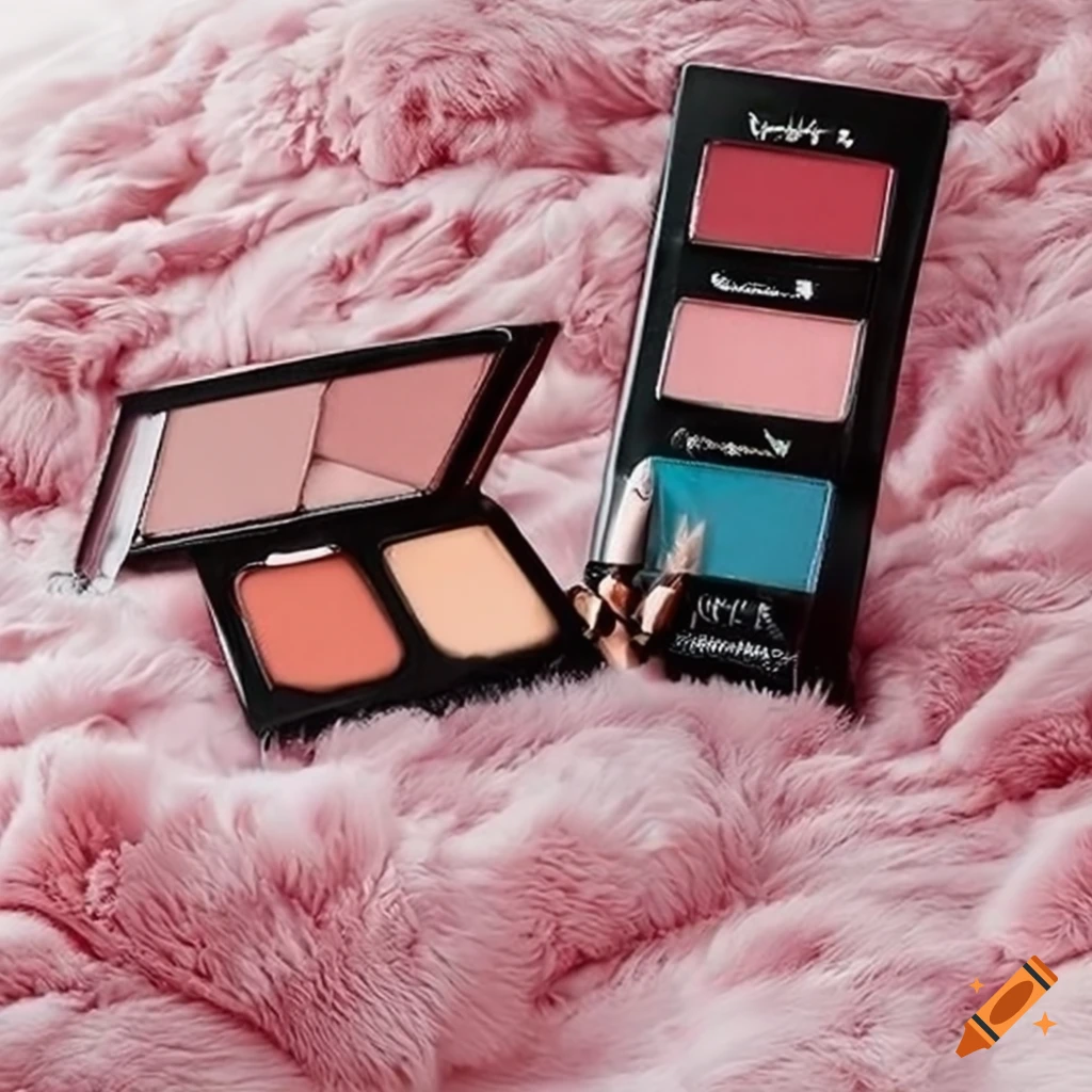 Beautifully packaged makeup set on fluffy bedding on Craiyon