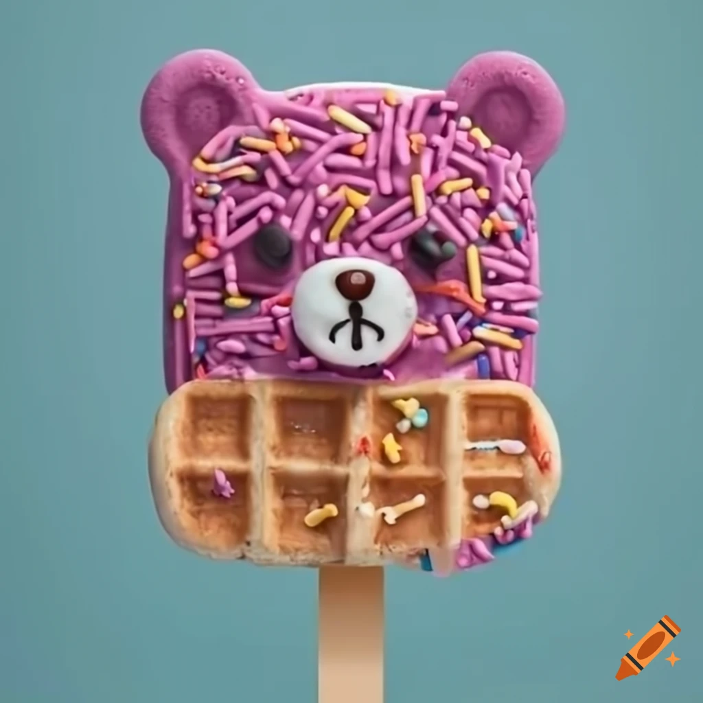 Bear-shaped popsicle and waffle with colorful sprinkles on Craiyon