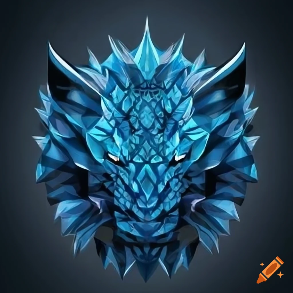 Geometric blue dragon face in a round shape on Craiyon