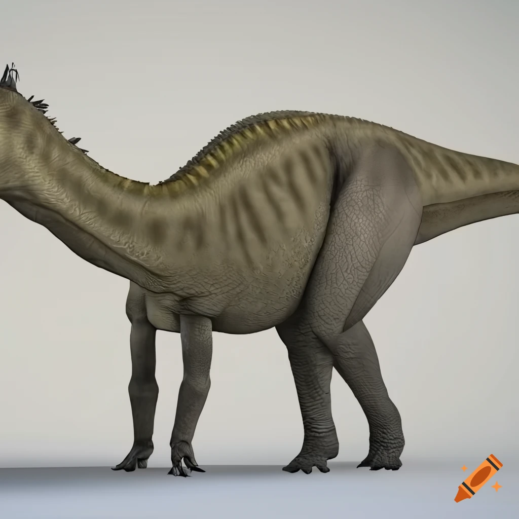Photorealistic Hadrosaurus dinosaur with intricate striped color ...