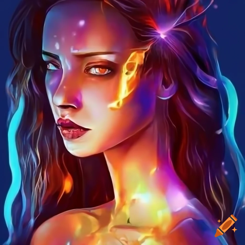 Beautiful woman surrounded by fire in ai format for leo on Craiyon