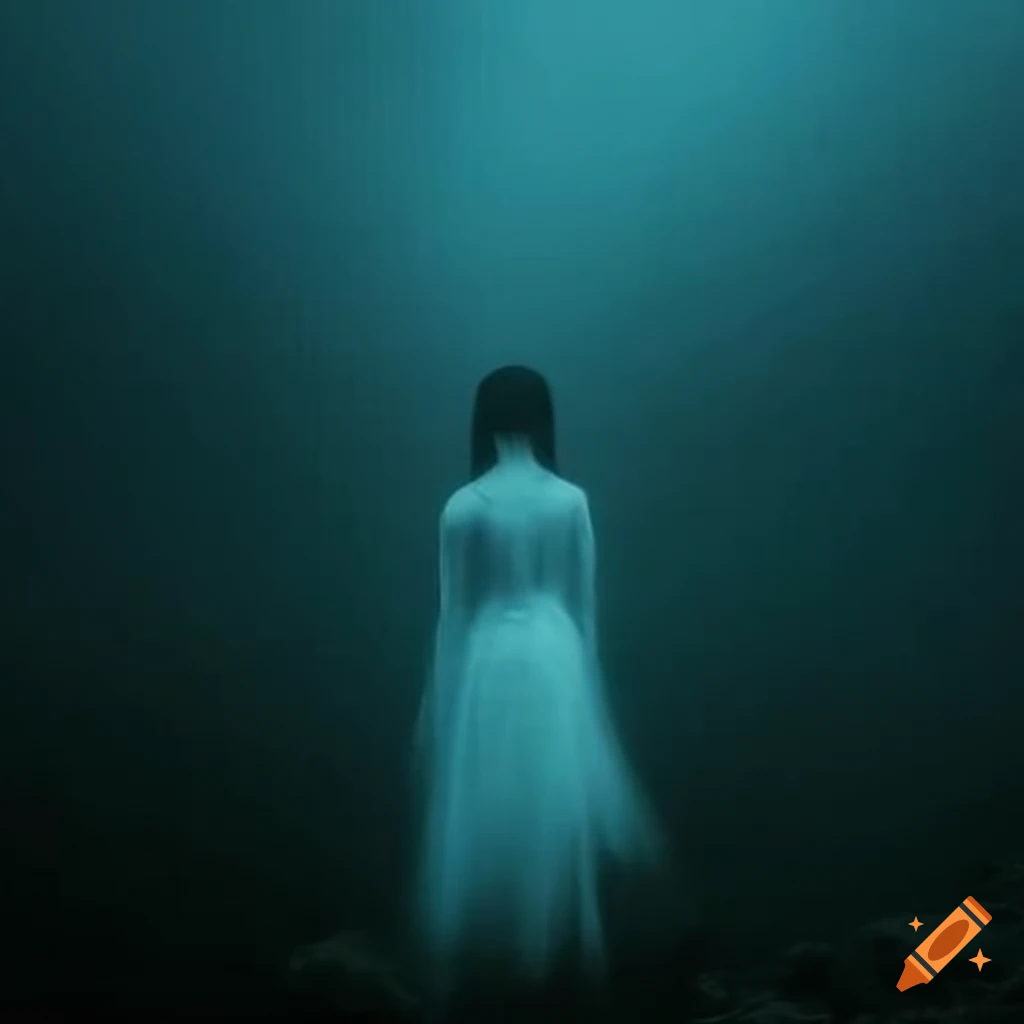 Ghostly woman in the mist on a lake at night on Craiyon