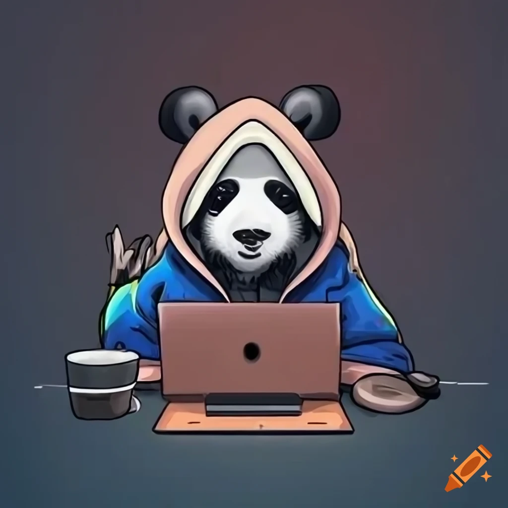 Panda with hoodie using a computer on Craiyon