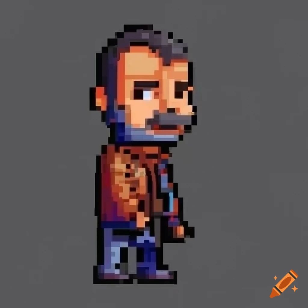 Pixel art sprite of a modern homeless man in urban setting on Craiyon