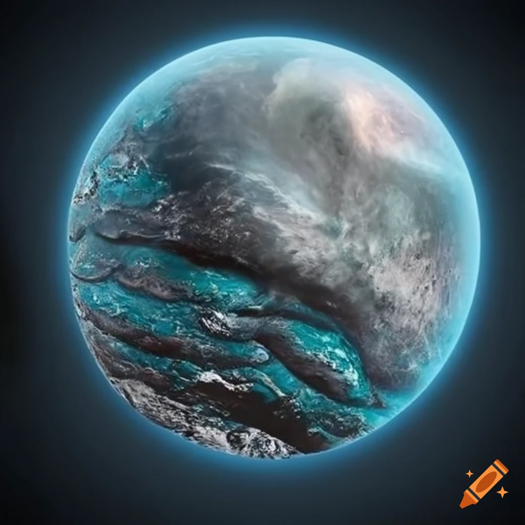 Carbon planet with silver oceans and black sandy beaches on Craiyon