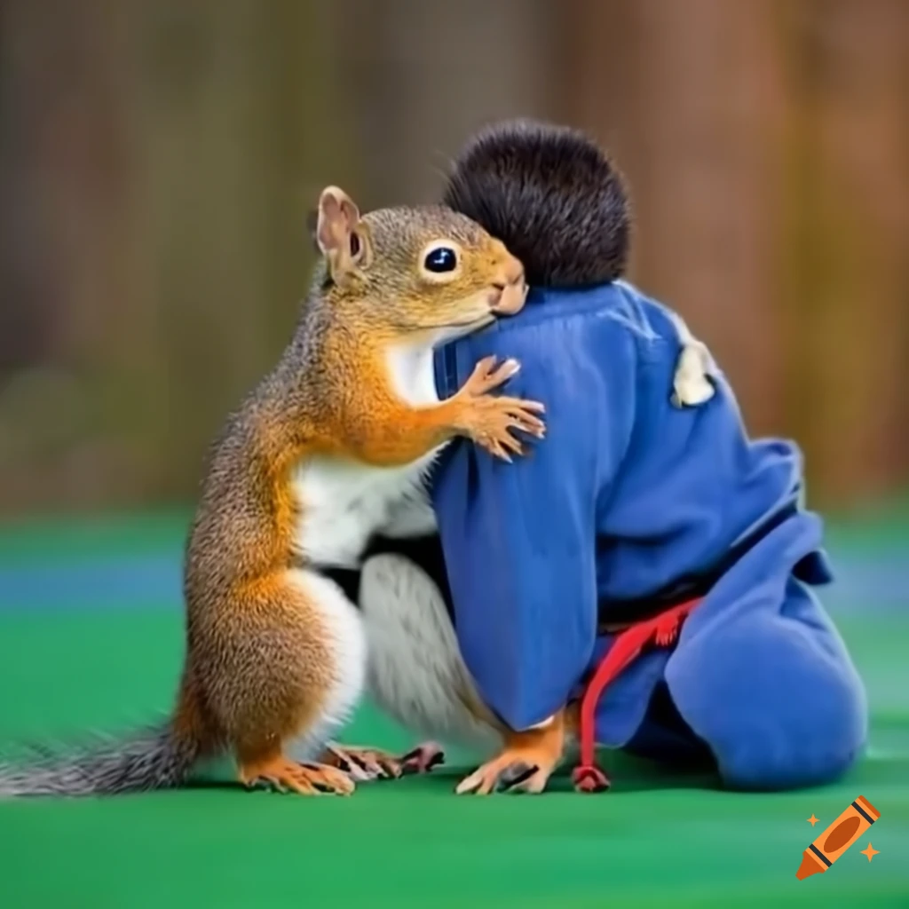 Two squirrels practicing jiujitsu on Craiyon