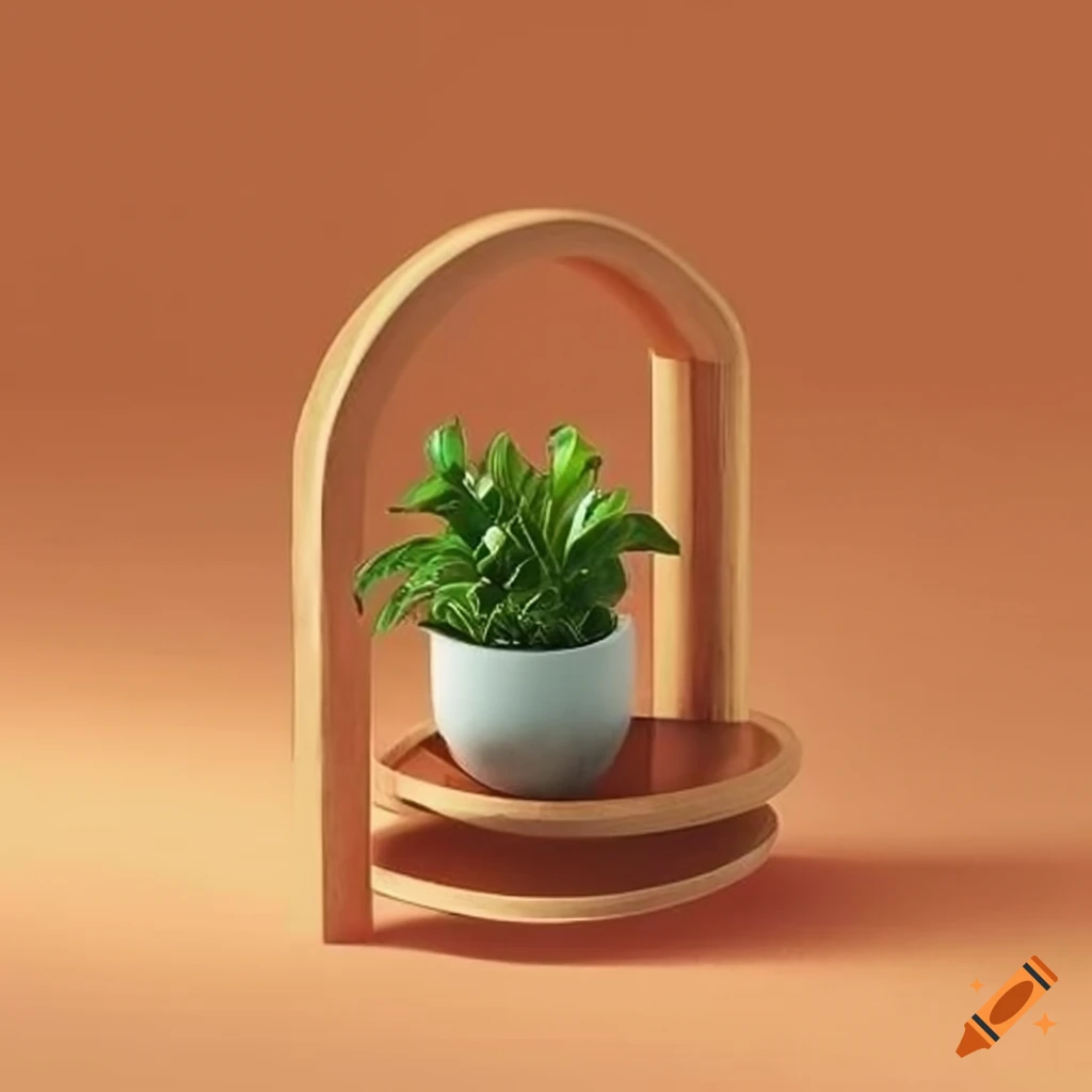 Wooden plant pot shelf on Craiyon