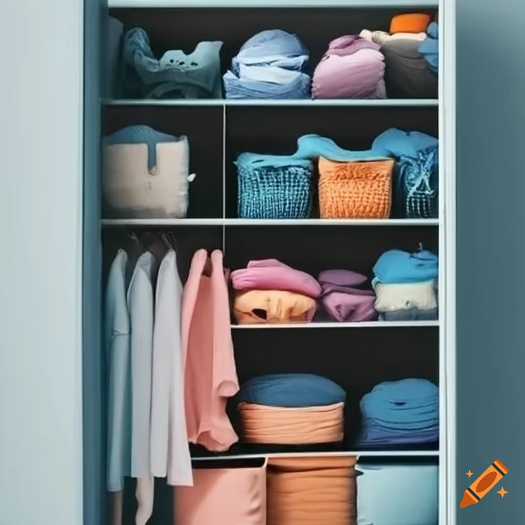 Well-organized storage boxes in a wardrobe on Craiyon