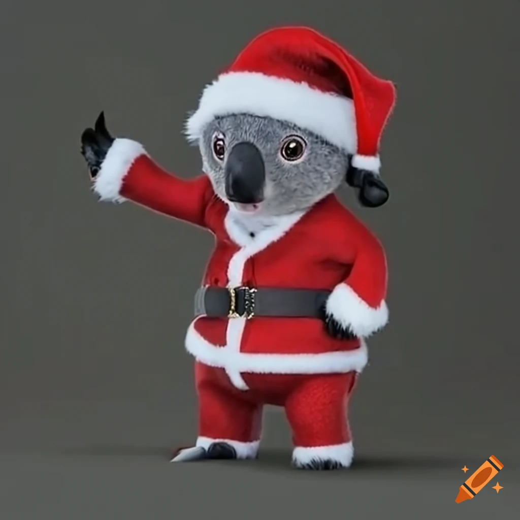Koala wearing santa's suit and looking adorable on Craiyon