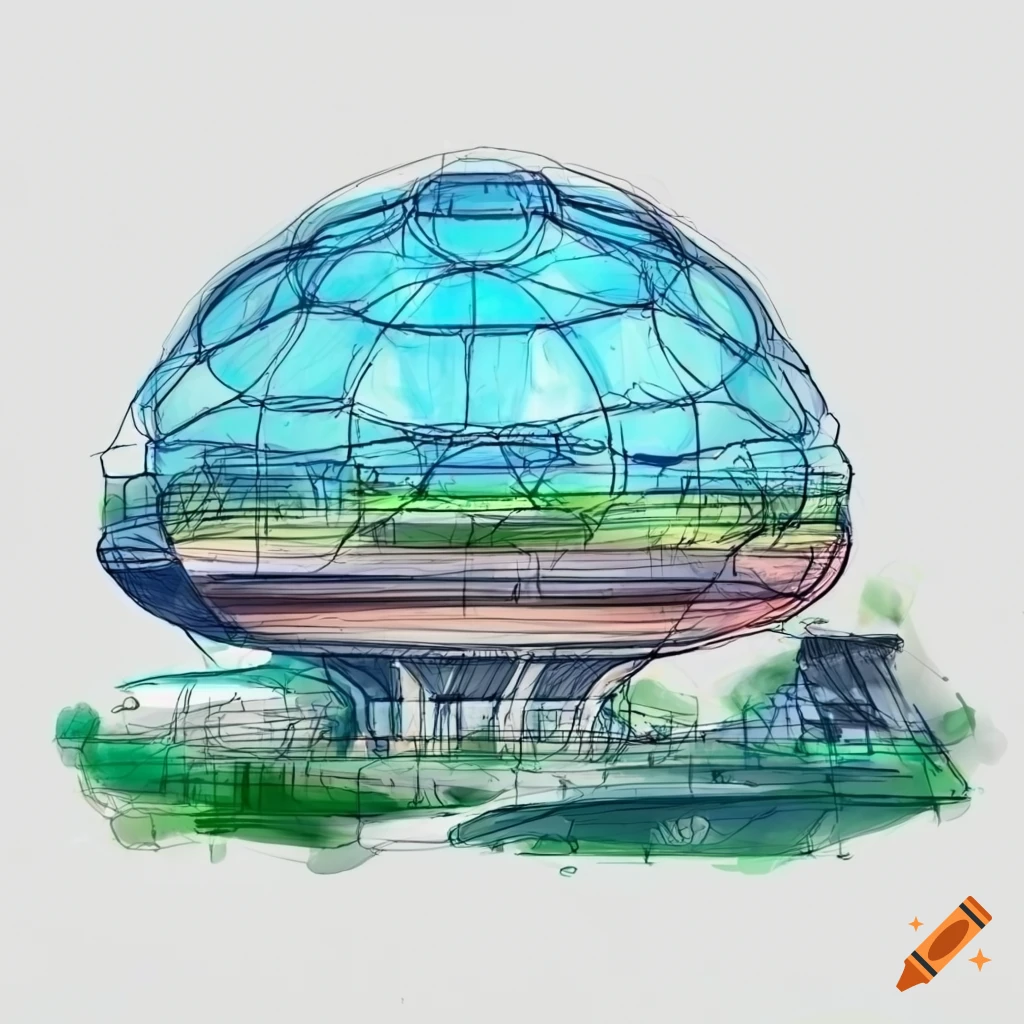 Sketch of futuristic biodome on Craiyon