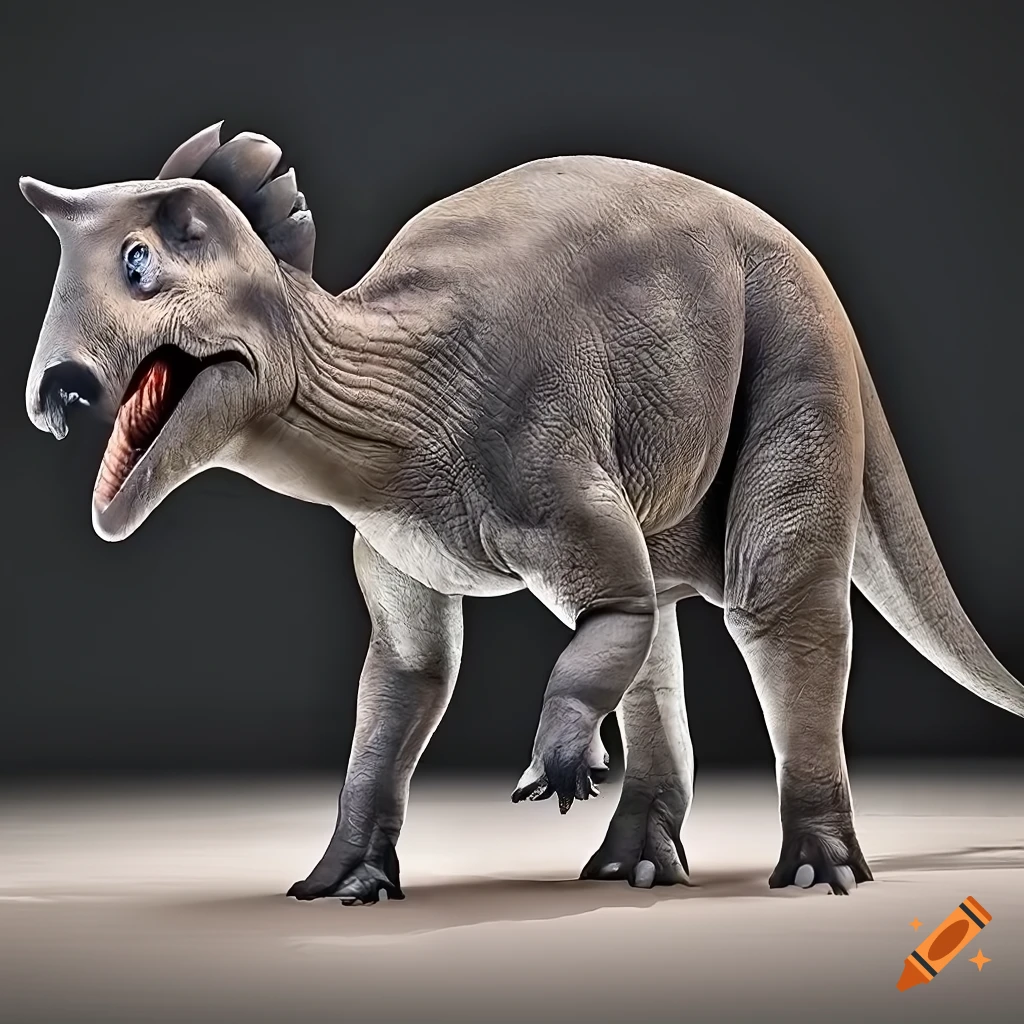 Photorealistic Hadrosaurus dinosaur with a tapir-like color pattern and ...