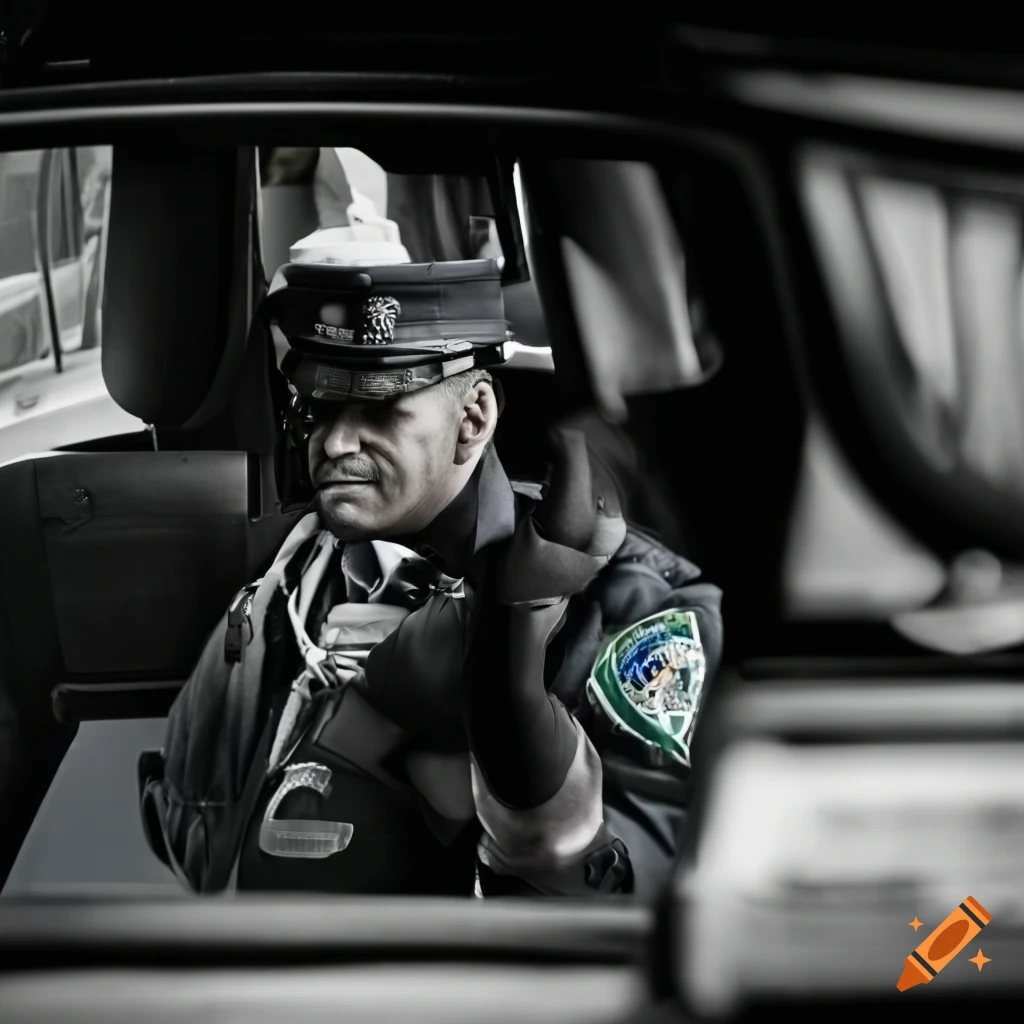 Police officer and driver maintaining safe distance during traffic stop ...