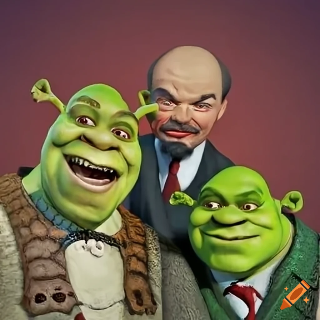 Illustration of shrek and vladimir lenin on Craiyon
