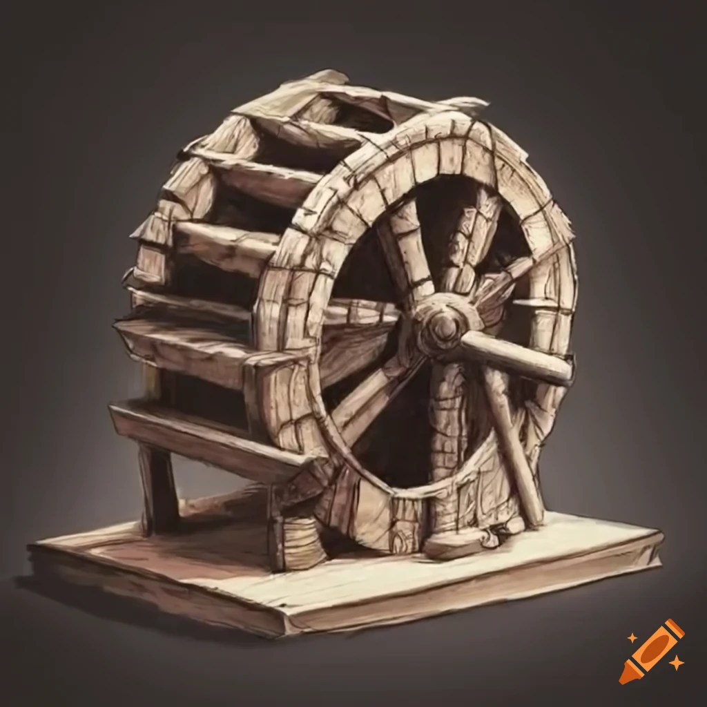Ancient waterwheel representation in 300 bc with 3:4 ratio on Craiyon