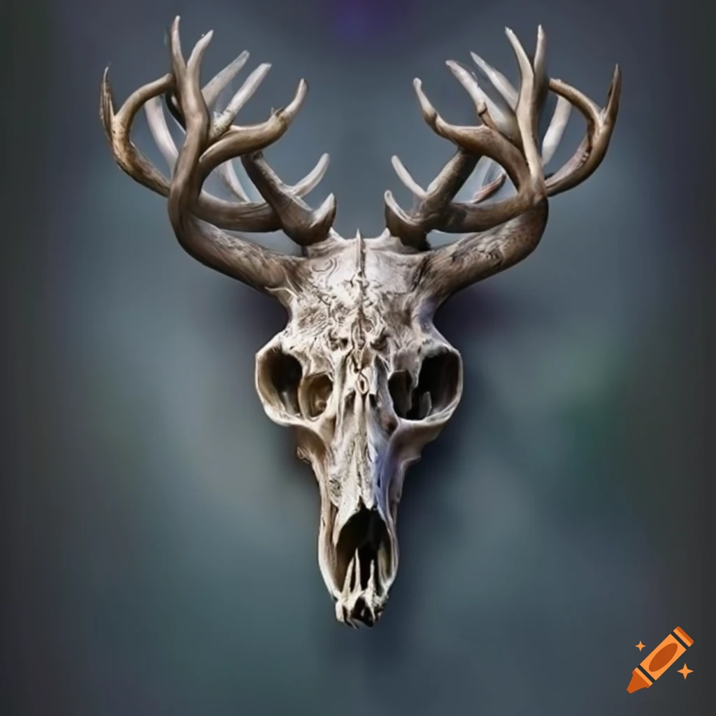 Stag's head skull with the label 'cult of creatures' on Craiyon