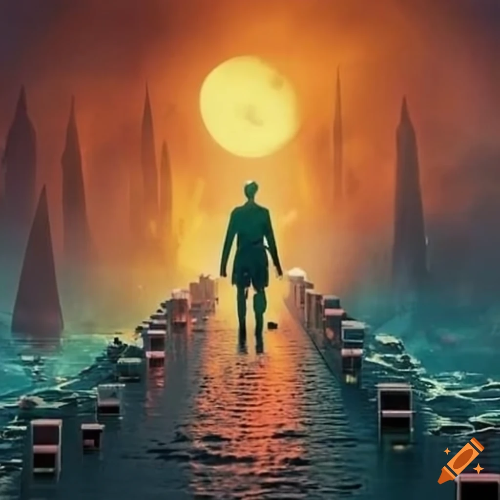 Conceptual artwork representing the future of society in the year 3000 ...