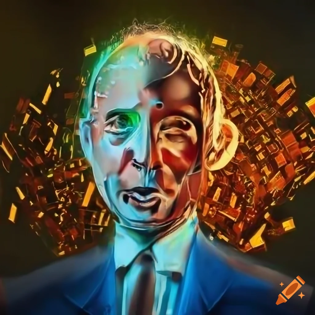 Digital artwork of a tycoon surrounded by btc and monopoly money on Craiyon