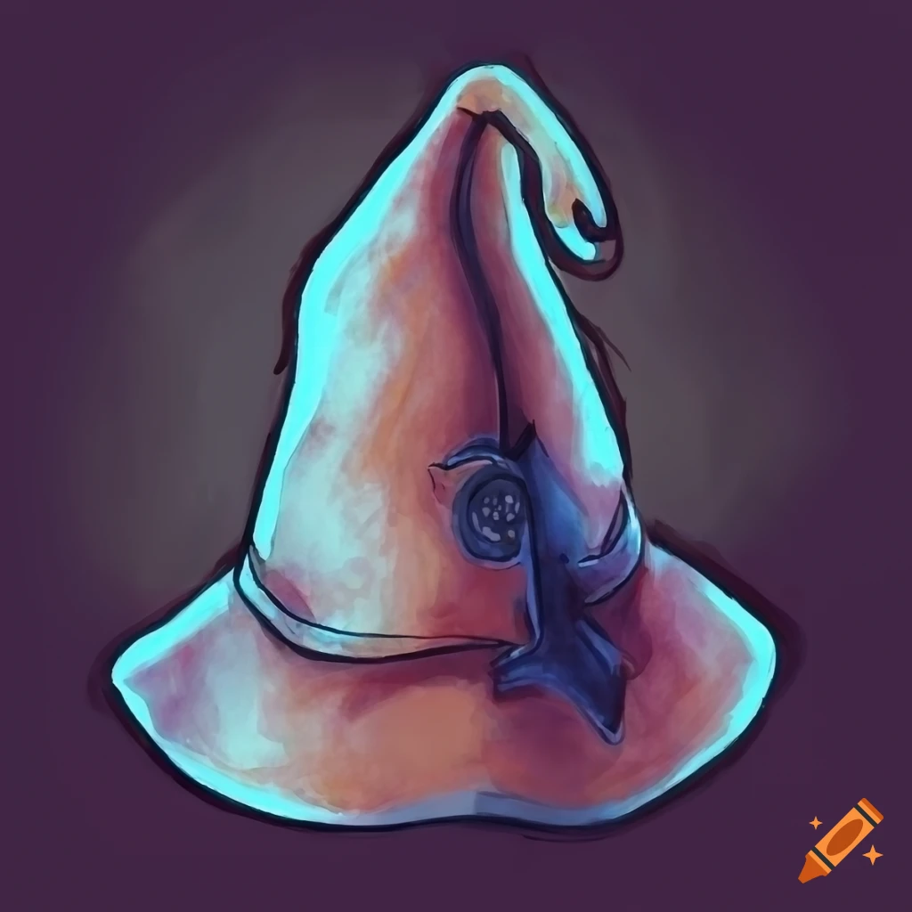 Illuminated drawing of a wizard's hat in Hogwarts theme on Craiyon