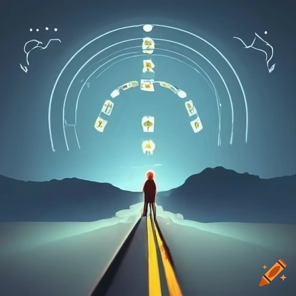 Man standing at a crossroads with two different paths on Craiyon