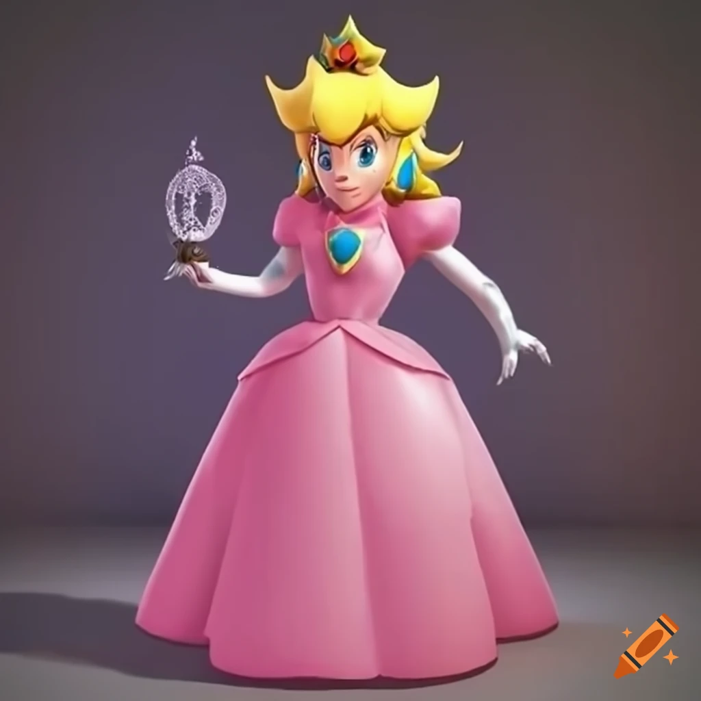 Princess Peach and Link posing in pink silk ballgowns on Craiyon