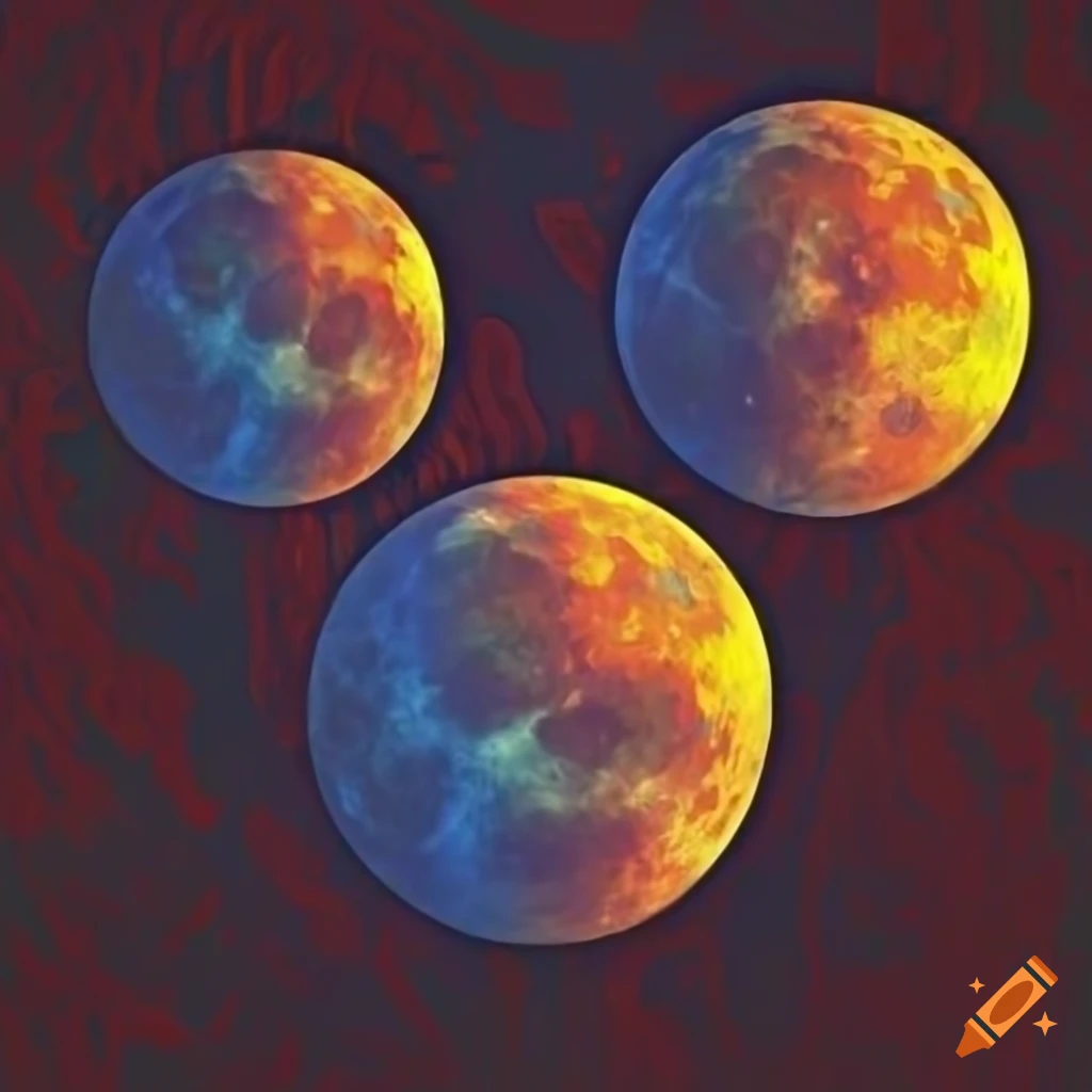 Three moons with a psychedelic background on Craiyon