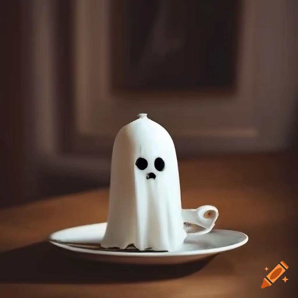 Ghost having tea in a comfortable house in an oil painting with highly ...