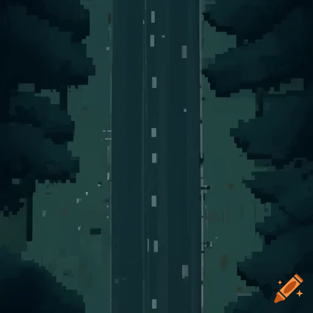 Pixel art of a deserted highway with chilling shadows in a zombie ...