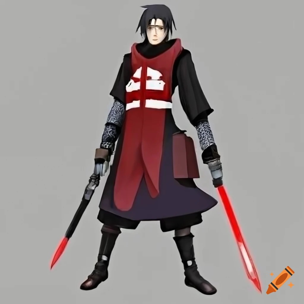 Itachi anbu fusion as obi wan kenobi in templar knight armor with sword on Craiyon