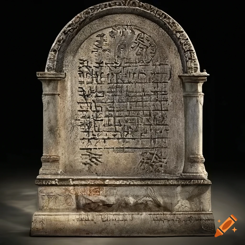Detailed large rounded top tombstone with hebrew inscriptions on sides ...