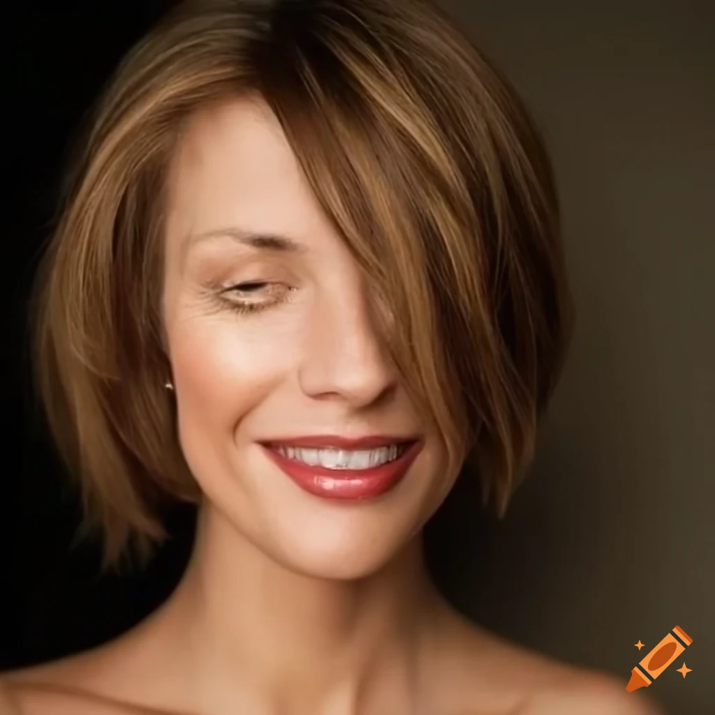 Close-up glamour portrait of paige davis with eyes closed and smiling on Craiyon