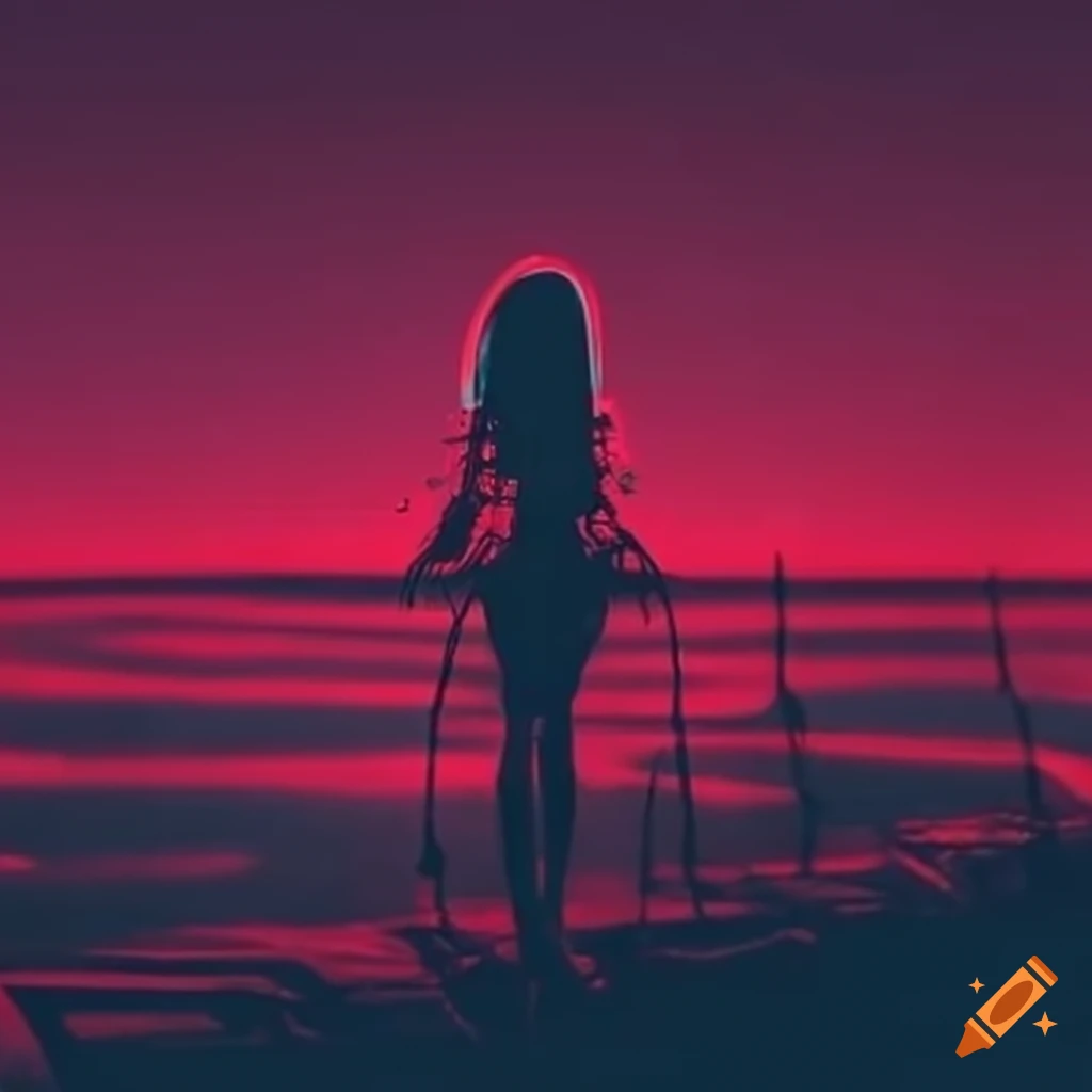 Neon red lakeside in a punk city on Craiyon